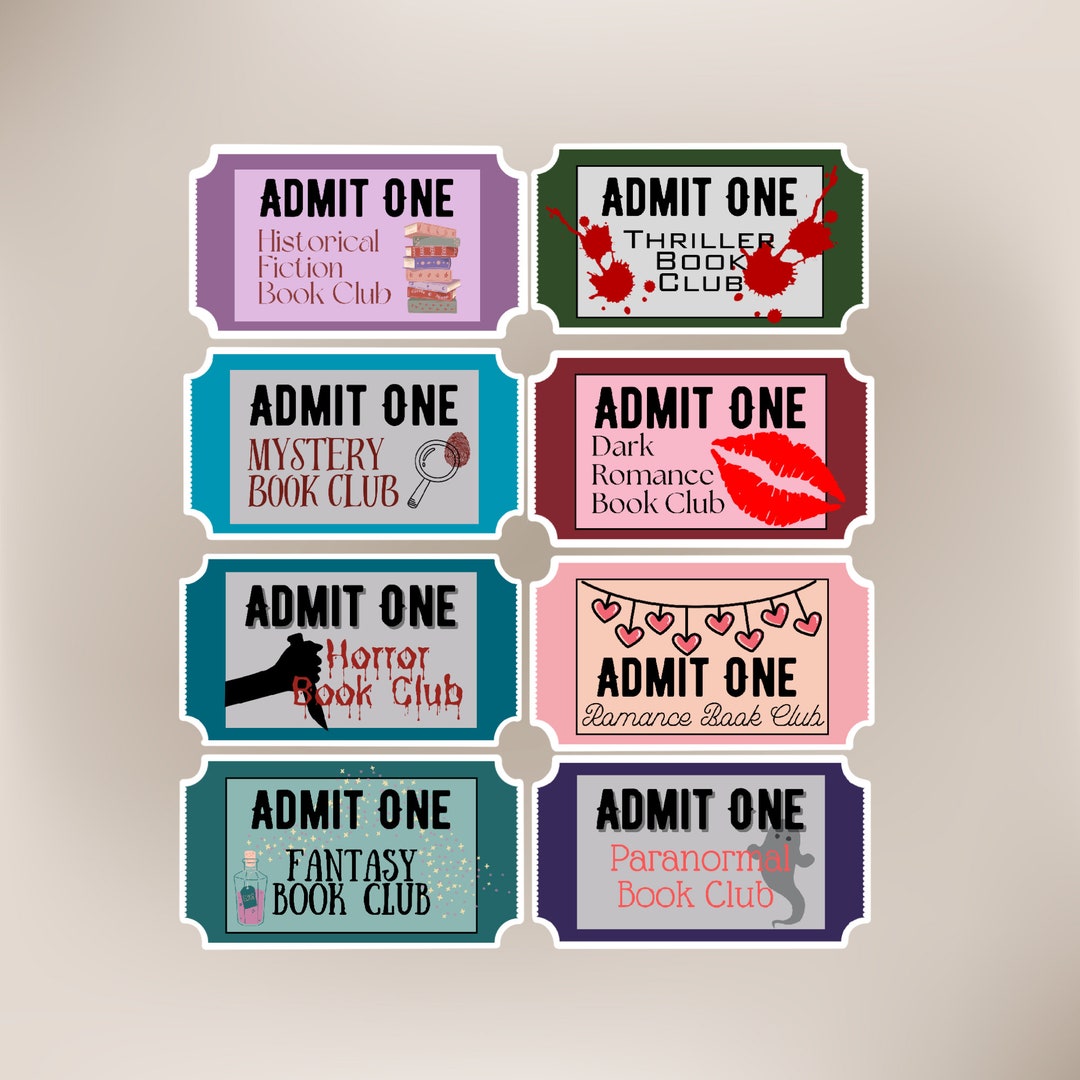 Admit One Ticket Sticker, Book Genre Sticker, Book Club Sticker, Book ...