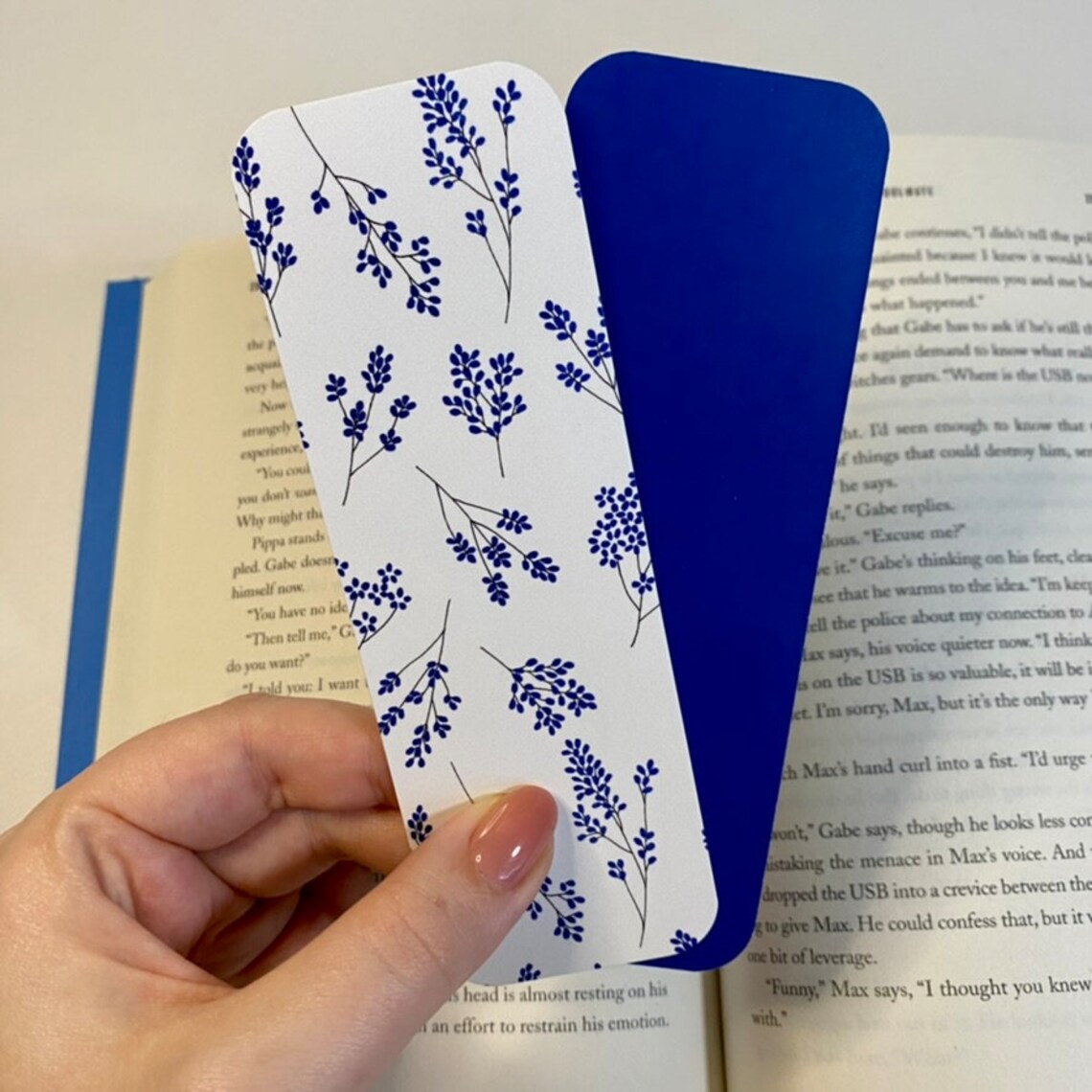 Blue Floral Bookmark, Double Sided Bookmark, Book Club Gift, Book Lover ...