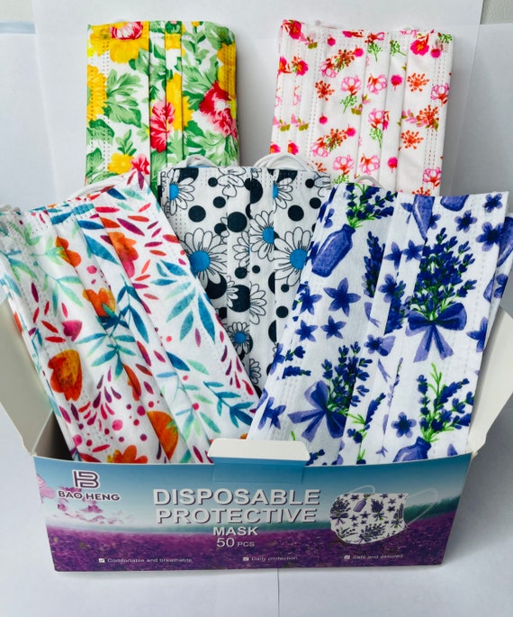 Flower Print Disposable Face Mask 50 PC Assorted 3ply Adult - Etsy