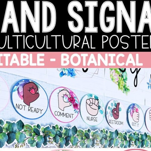 Botanical Classroom Hand Signal Posters EDITABLE Classroom - Etsy