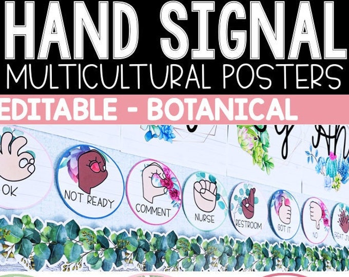 Botanical Classroom Hand Signal Posters EDITABLE Classroom - Etsy