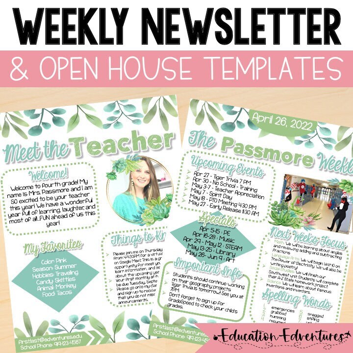 Meet the Teacher & Weekly Newsletter Template Editable Open House ...