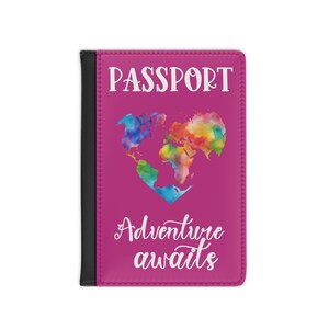 Adventure Awaits Watercolor World Map Heart Travel Passport Cover ...