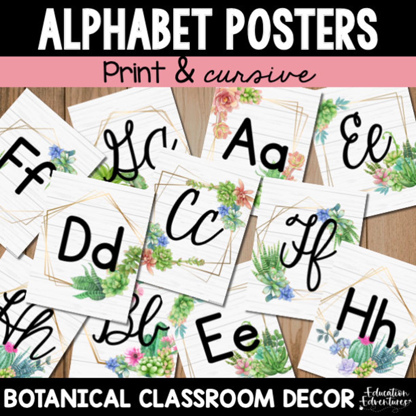 Botanical Alphabet Posters Classroom Decor Print and Cursive - Etsy