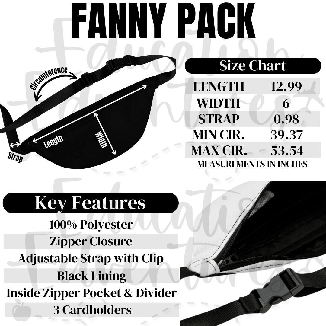 Gráfico de tamaños y características clave de Fanny Pack, listado de ...