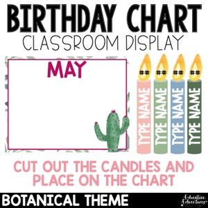 Botanical Classroom Birthday Chart Printables Display - Etsy