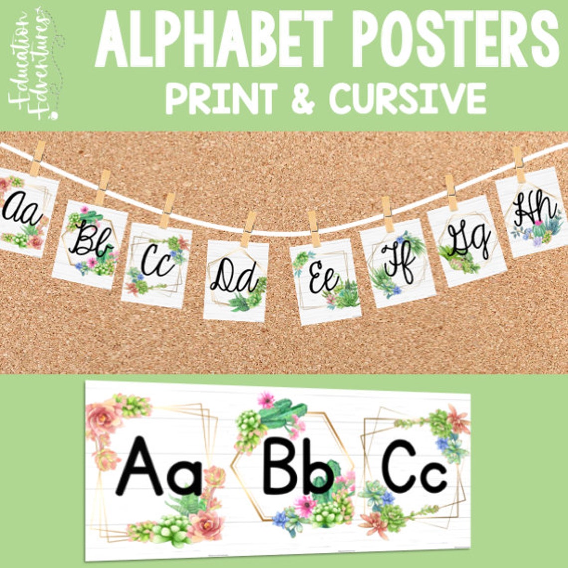 Botanical Alphabet Posters Classroom Decor Print and Cursive - Etsy