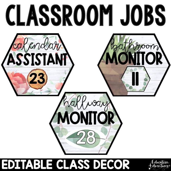 Editable Classroom Jobs Poster Clip Chart Botanical - Etsy