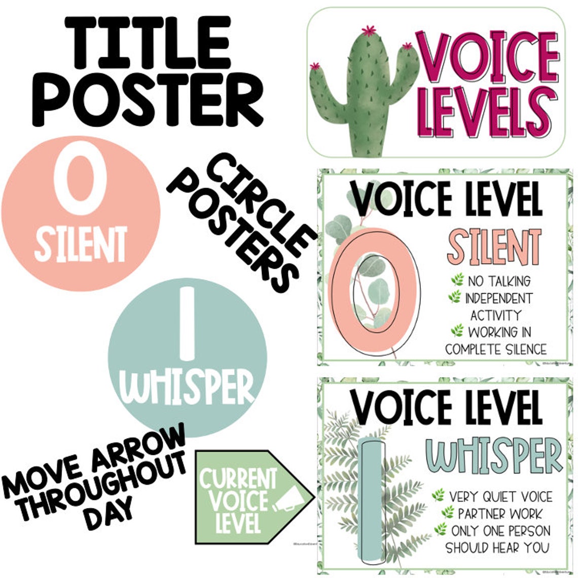 Botanical Voice Level Chart EDITABLE Voice Volume Levels - Etsy