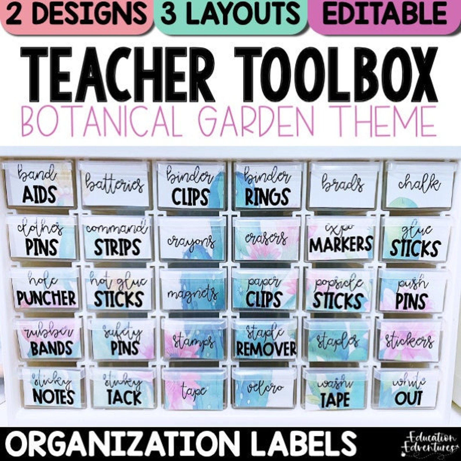 Botanical Teacher and Office Toolbox Labels EDITABLE Cactus Plant ...