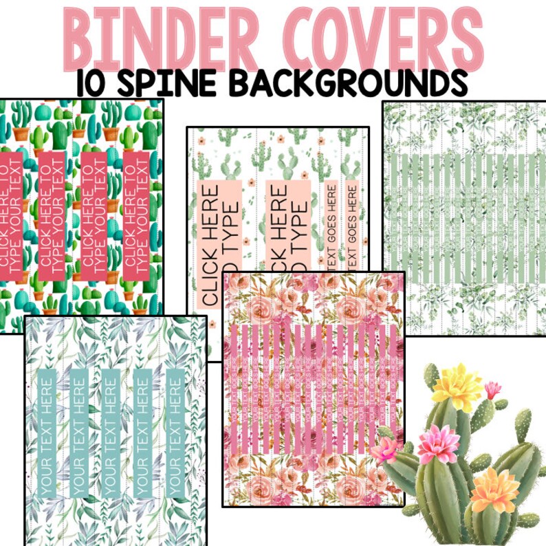 Botanical Editable Binder Covers and Spines | Cactus Plant - Etsy