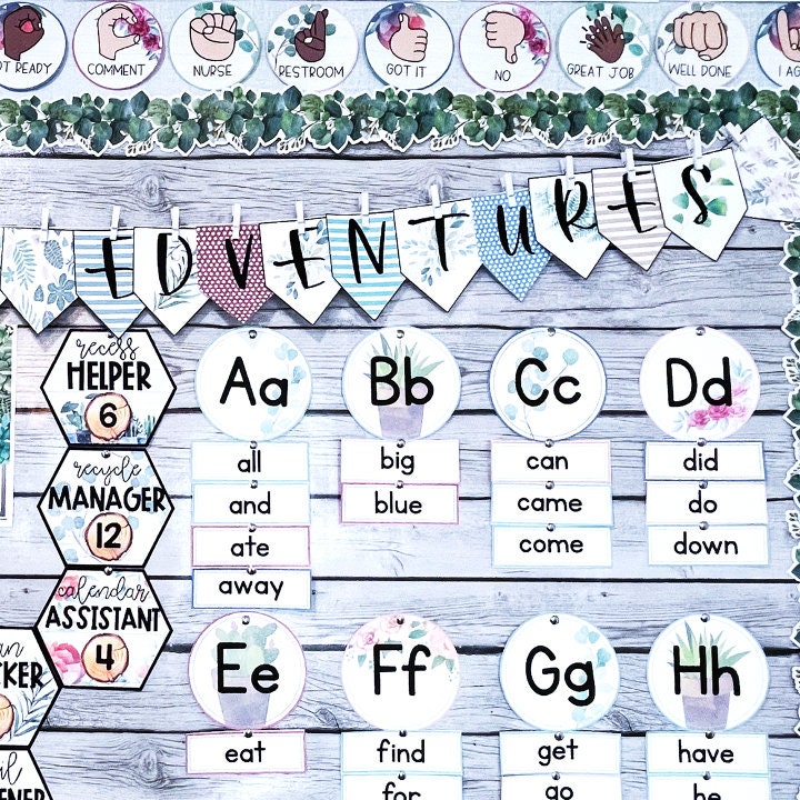 Botanical Editable Printable Bulletin Board Letters | Pennants Flags ...