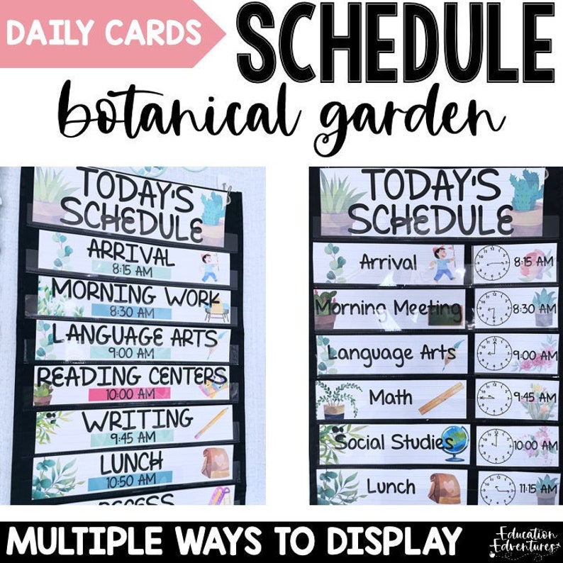Botanical Daily Schedule Cards EDITABLE Visual Display - Etsy