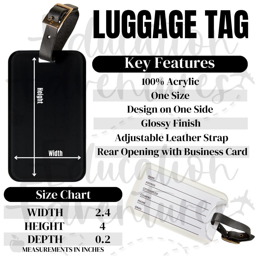 Luggage Tag Size Chart and Key Features, Printify POD Product Listing ...