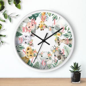 Safari Animals Wall Clock, Nursery Decor, Kids Room Accent, Gift for ...