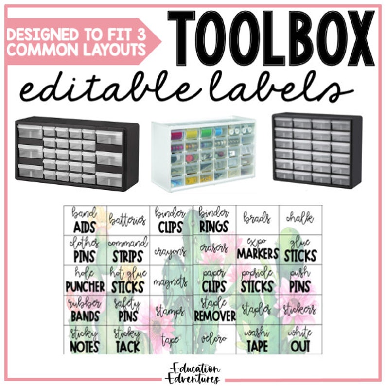 Botanical Teacher and Office Toolbox Labels EDITABLE Cactus - Etsy