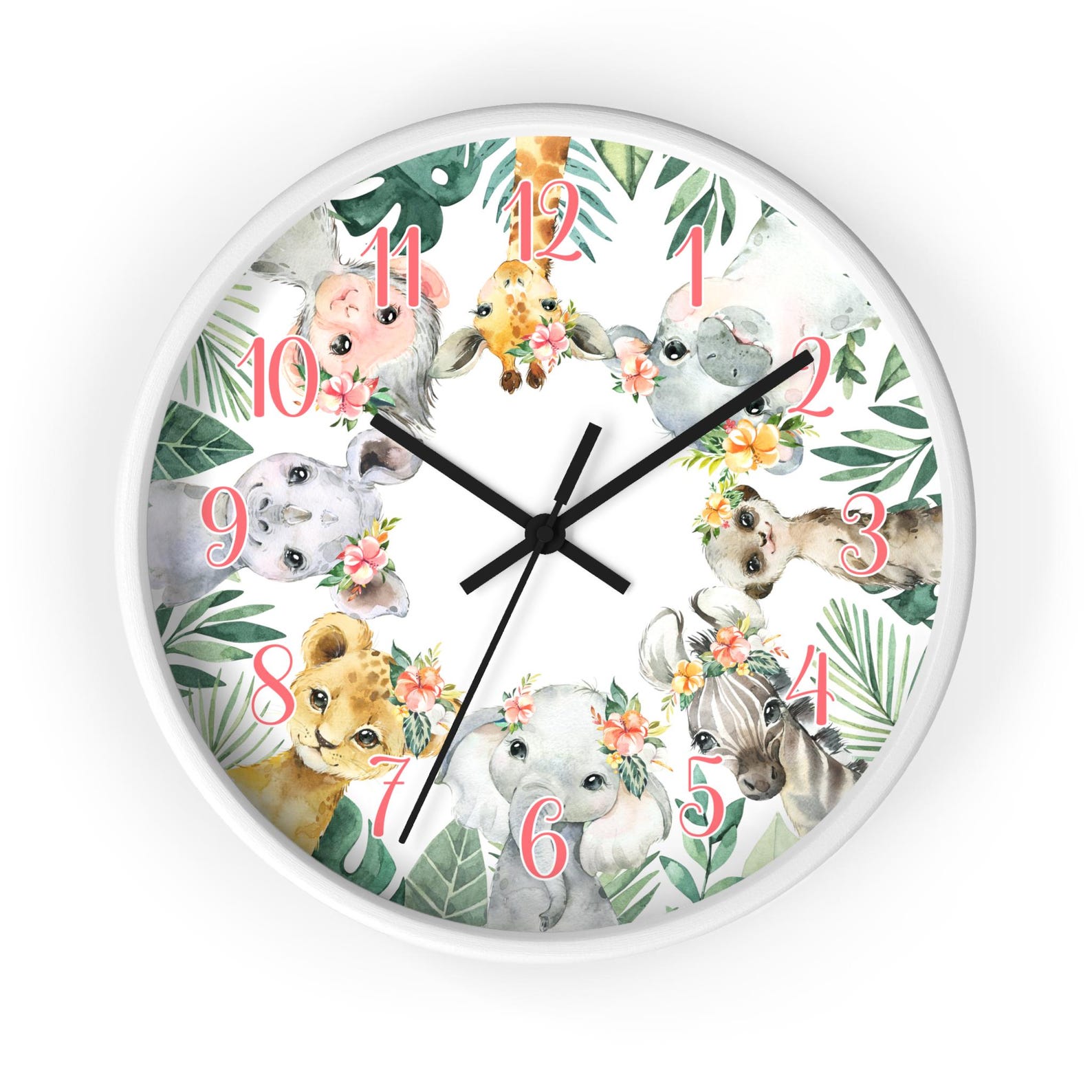 Safari Animals Wall Clock, Nursery Decor, Kids Room Accent, Gift for ...