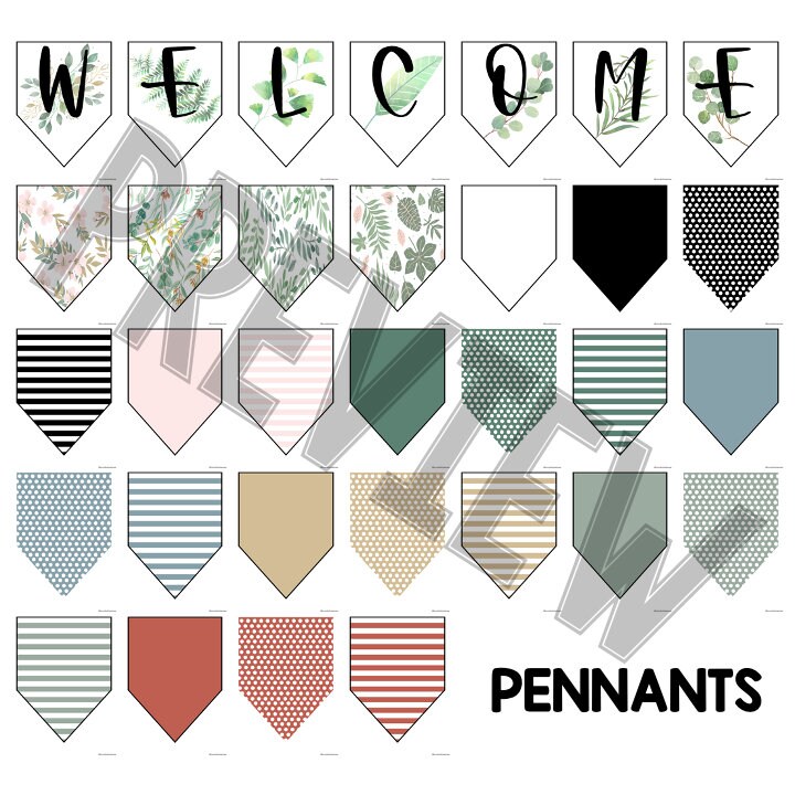 Botanical Editable Printable Bulletin Board Letters Pennants Flags ...