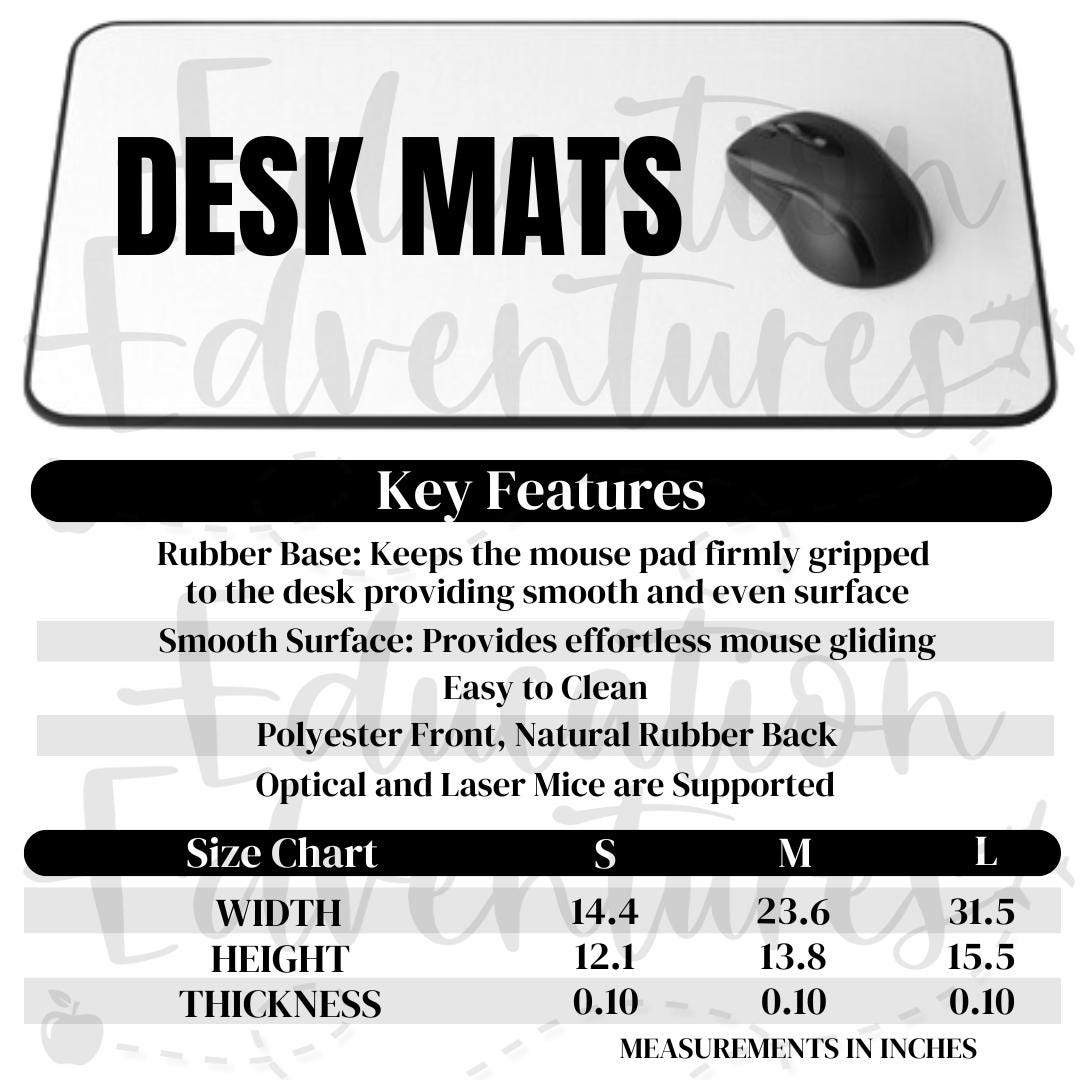 Desk Mat Size Chart and Key Features, Printify POD Product Listing for ...