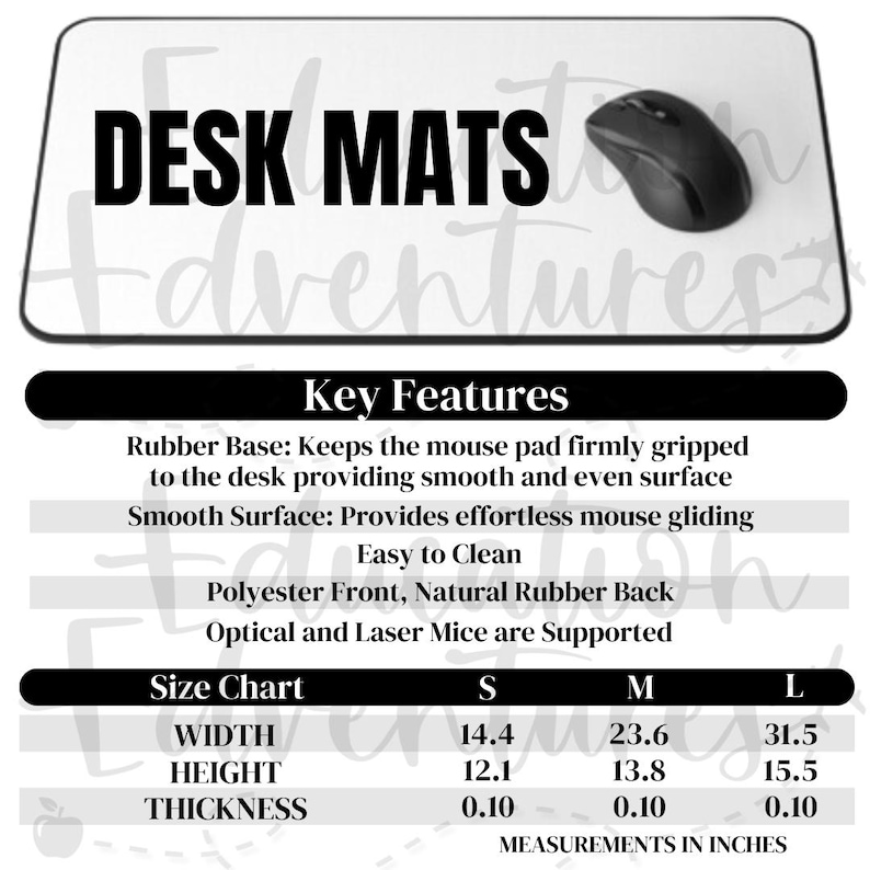 Desk Mat Size Chart and Key Features, Printify POD Product Listing for ...