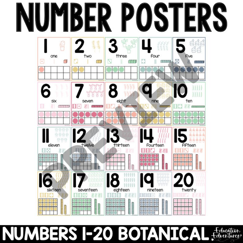 Botanical Ten Frame Number Posters | Tally Marks Base 10 Classroom ...