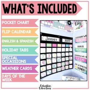 Botanical Pocket Chart Calendar & Flip Calendar and Weather - Etsy