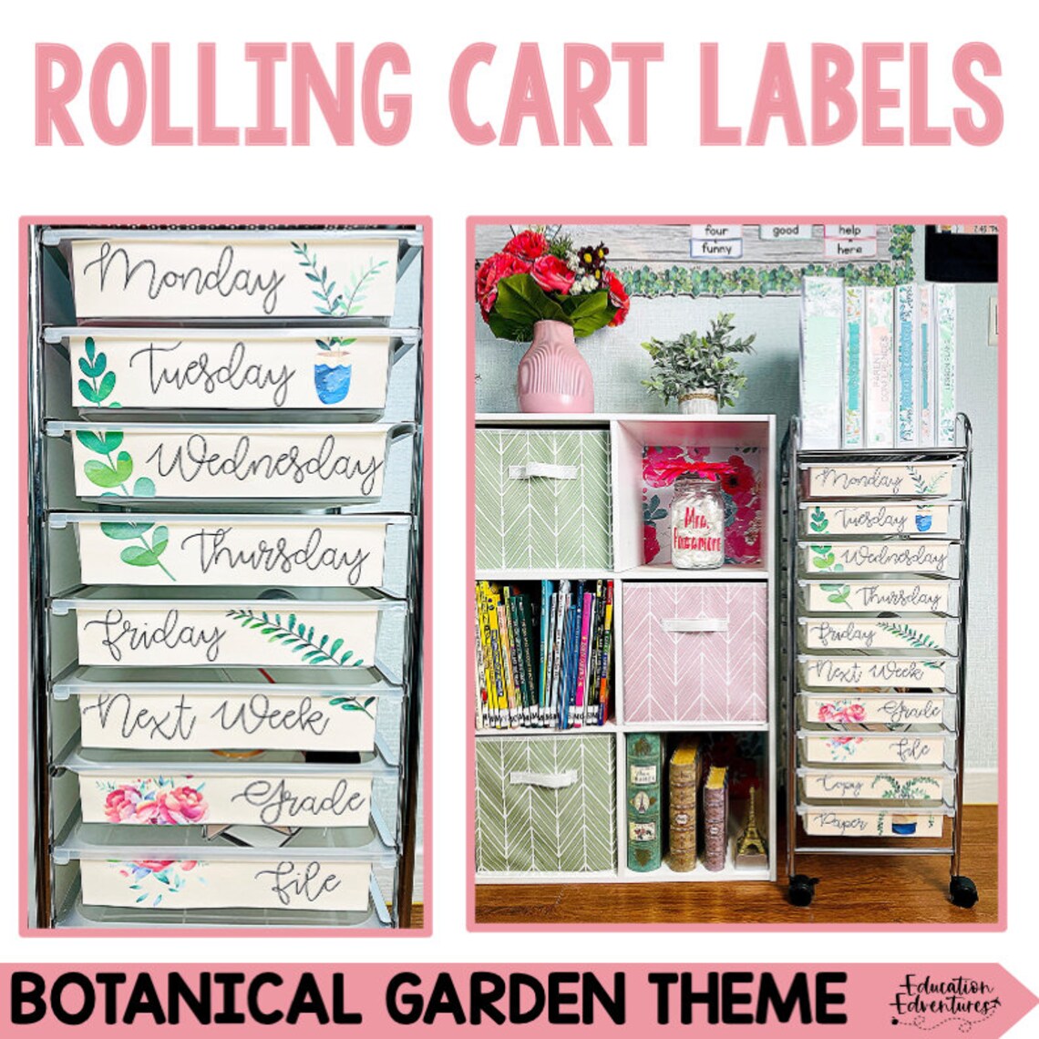 Botanical Rolling Cart Labels Classroom Decor EDITABLE - Etsy