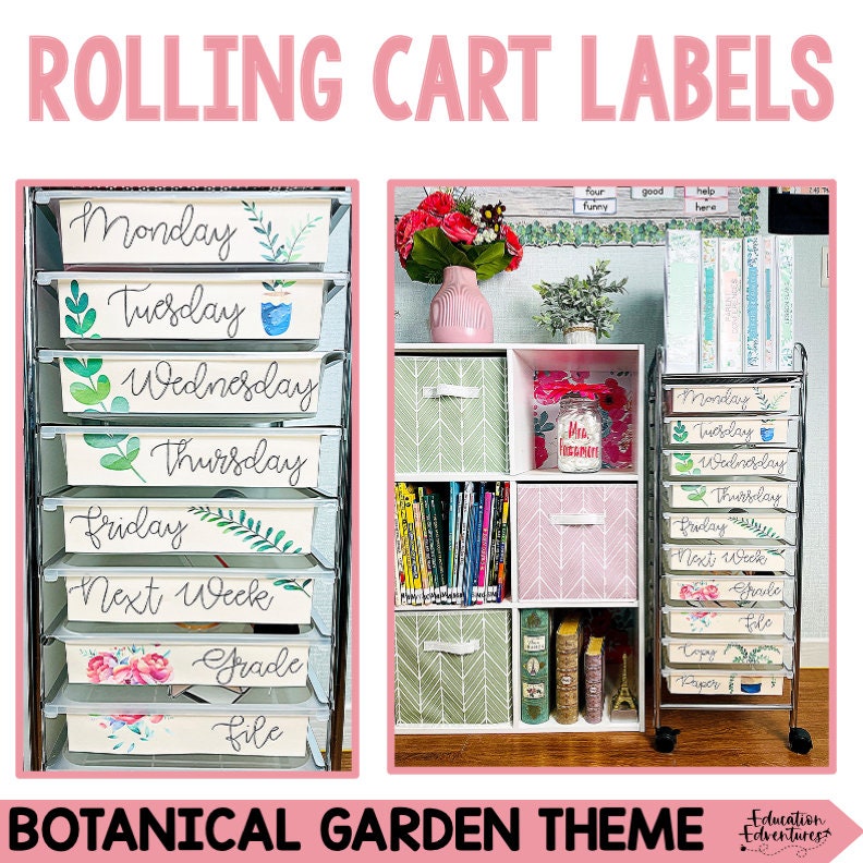 Botanical Rolling Cart Labels Classroom Decor EDITABLE - Etsy