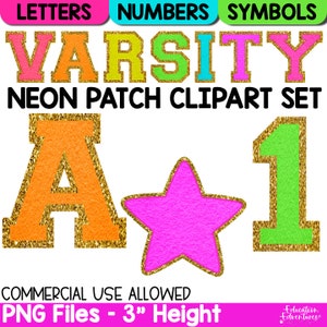 Neon Groovy Varsity Patch Letters Clipart & Bulletin Board Set ...