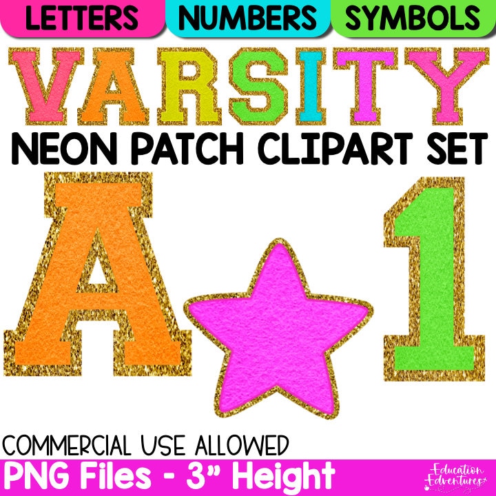 Neon Groovy Varsity Patch Letters Clipart & Bulletin Board Set ...