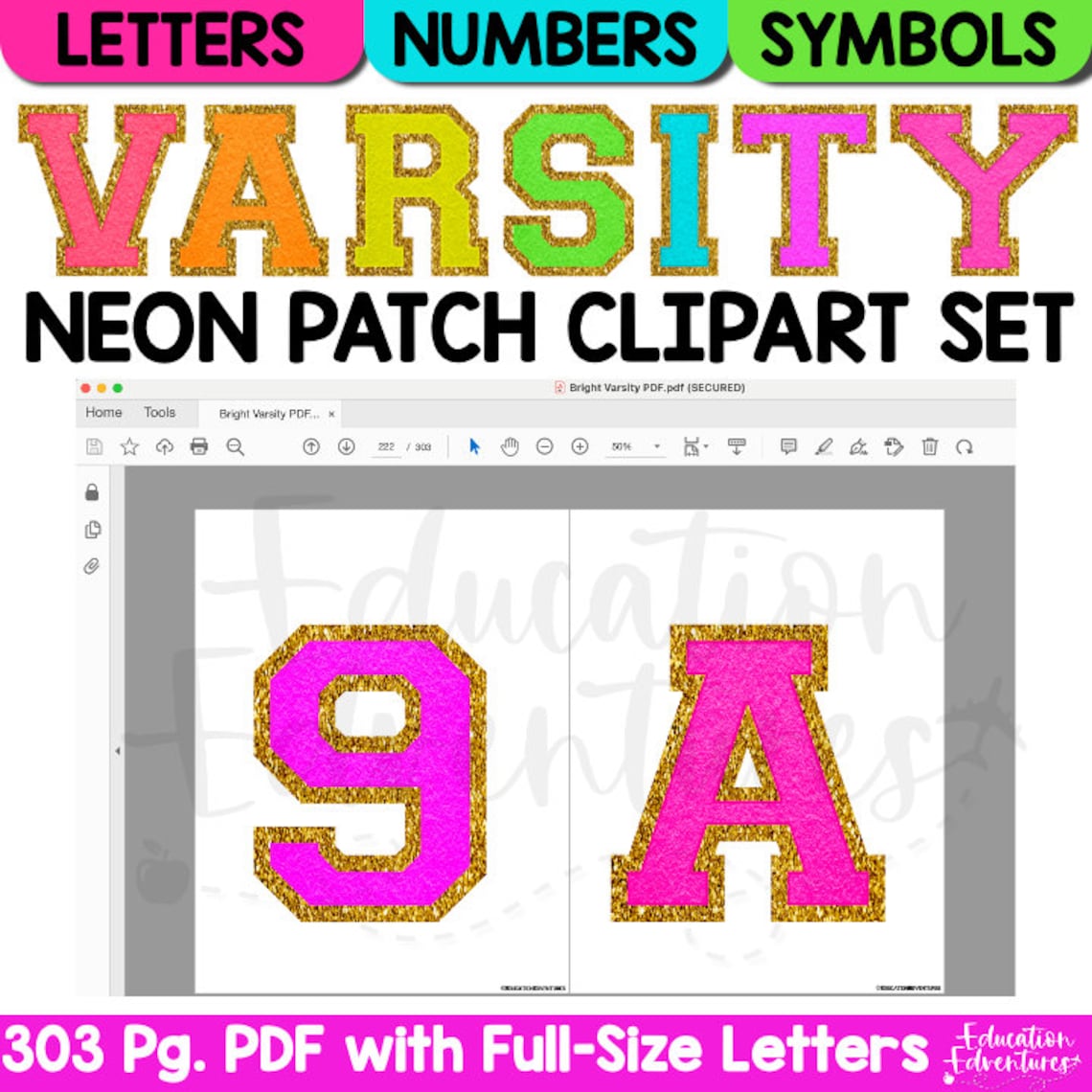 Neon Groovy Varsity Patch Letters Clipart & Bulletin Board Set - Etsy