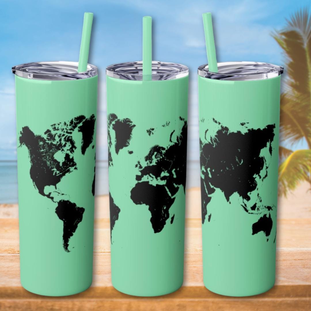 World Map Skinny Tumbler With Straw | Travel Tumbler | Drink Cup | Gift ...