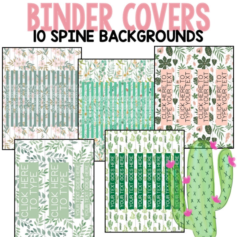 Botanical Editable Binder Covers and Spines | Cactus Plant - Etsy