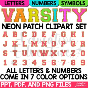 Neon Groovy Varsity Patch Letters Clipart & Bulletin Board Set ...