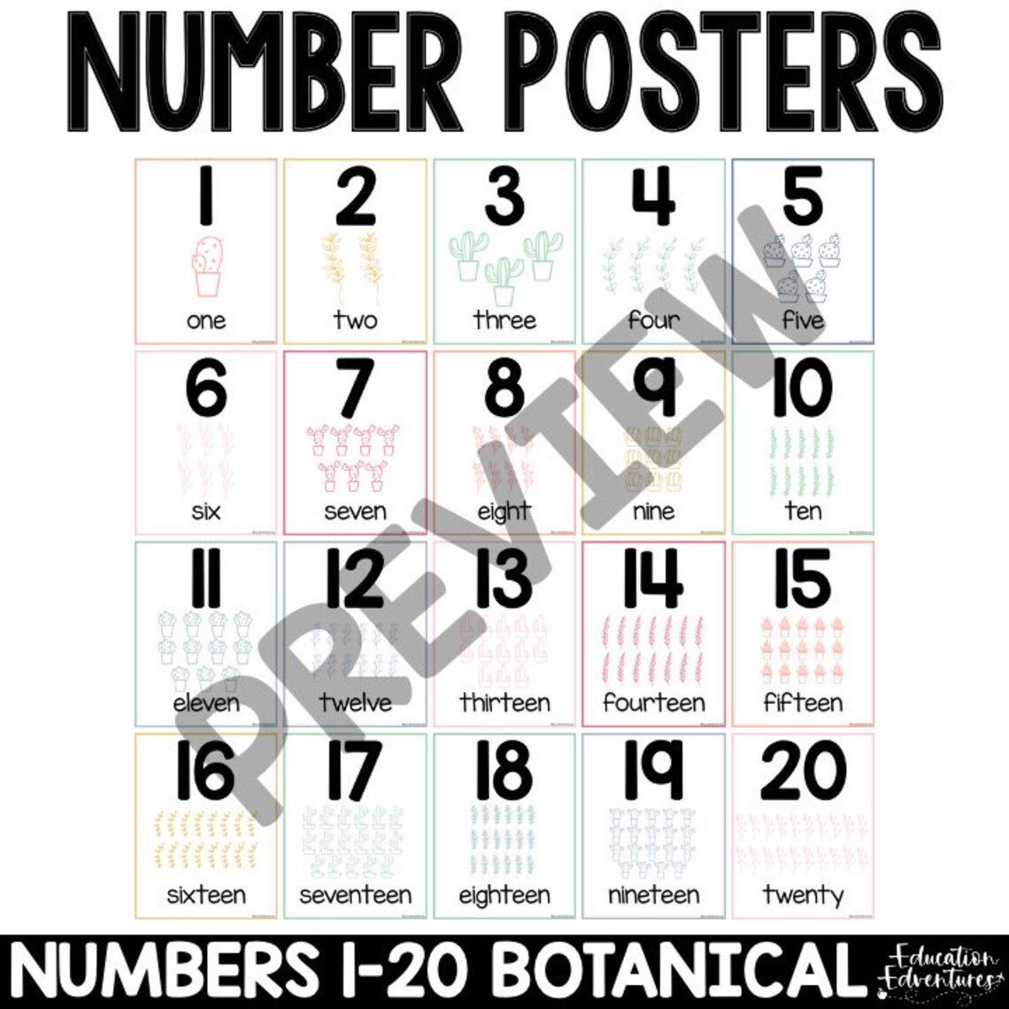 Botanical Ten Frame Number Posters Tally Marks Base 10 Classroom Decor ...