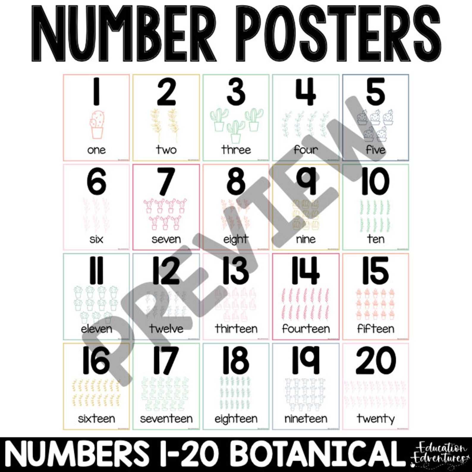 Botanical Ten Frame Number Posters Tally Marks Base 10 Classroom Decor ...