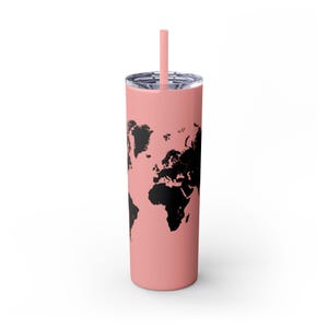 World Map Skinny Tumbler With Straw | Travel Tumbler | Drink Cup | Gift ...