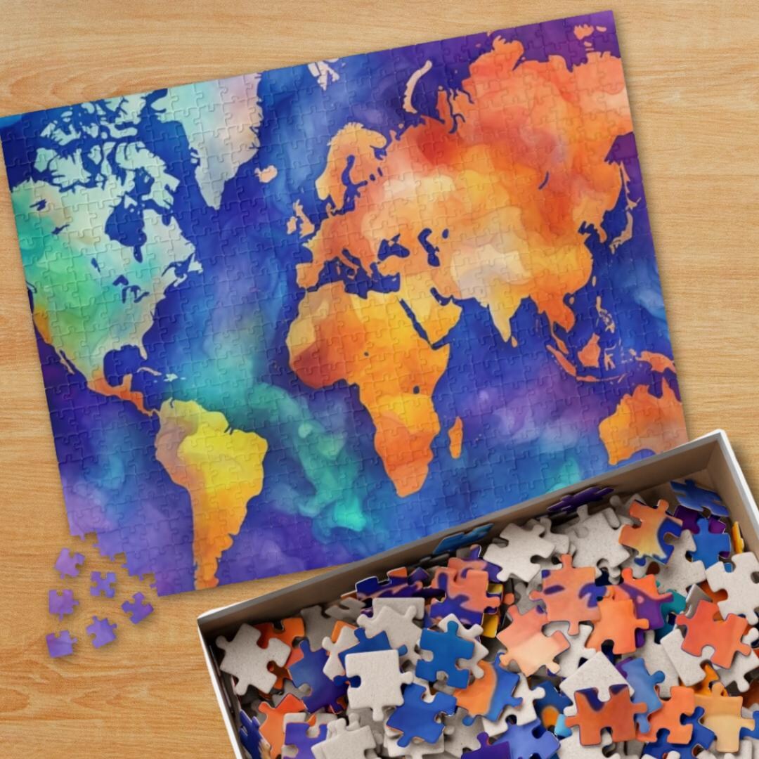 Watercolor World Map Jigsaw Puzzle | Travel Theme Home & Living | Gift ...