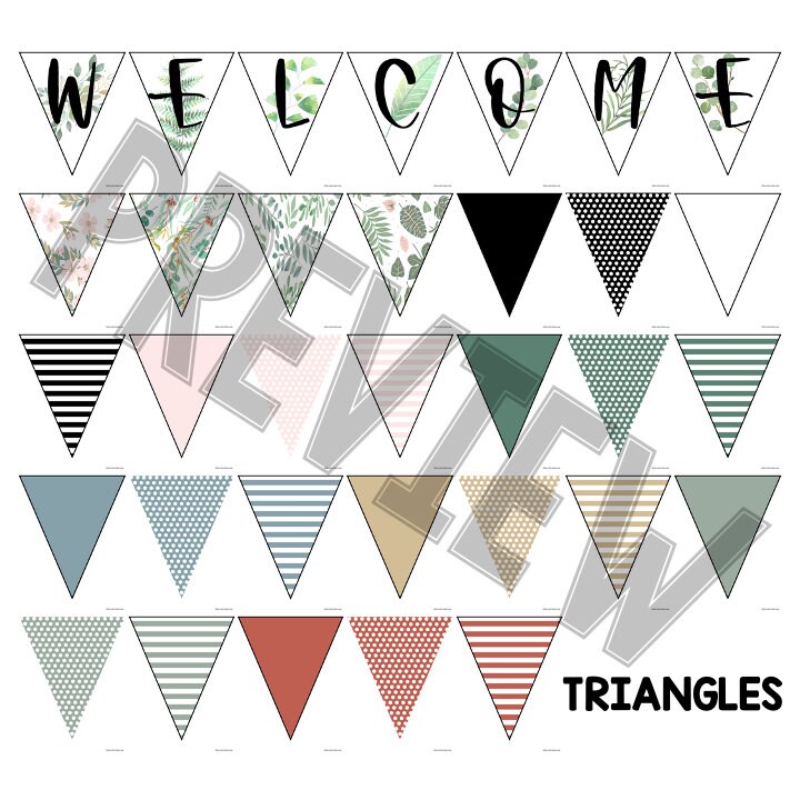 Botanical Editable Printable Bulletin Board Letters Pennants Flags ...