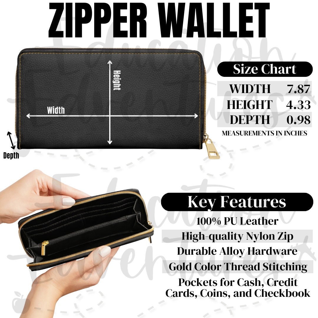 Zipper Wallet Size Chart and Key Features, Printify POD Product Listing ...