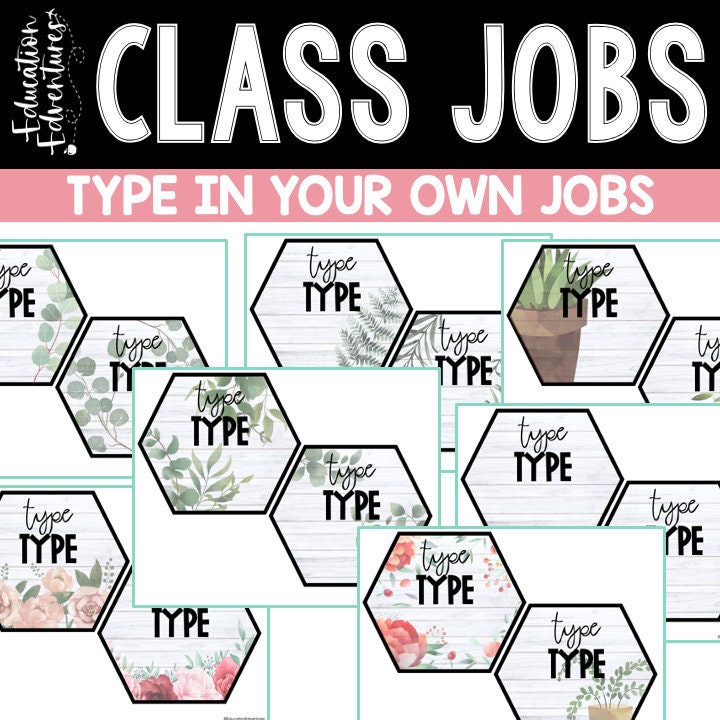 Editable Classroom Jobs Poster Clip Chart Botanical Classroom Decor ...