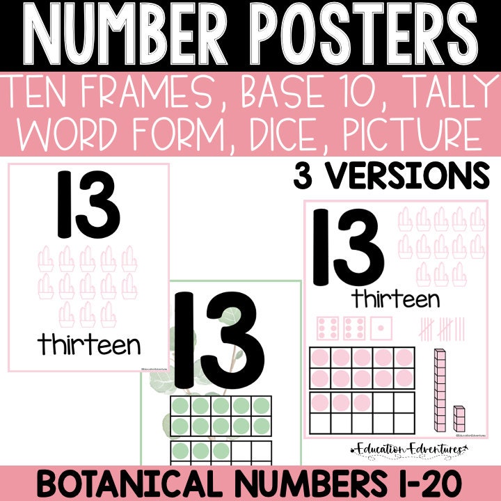 Botanical Ten Frame Number Posters | Tally Marks Base 10 Classroom ...