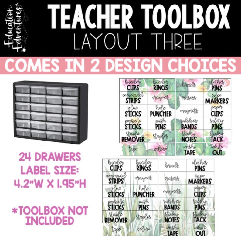Botanical Teacher and Office Toolbox Labels EDITABLE Cactus - Etsy