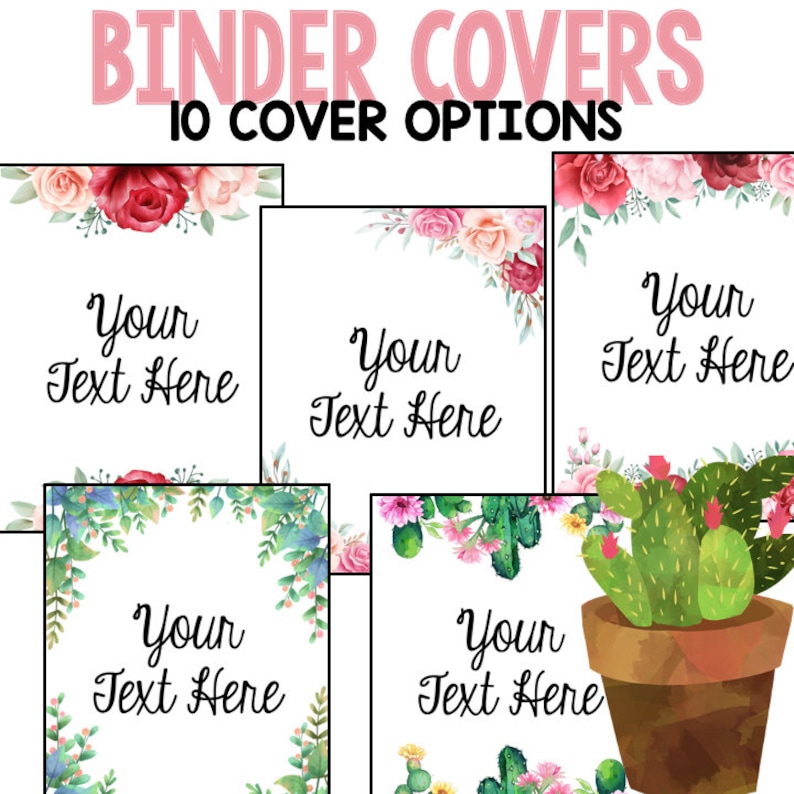 Botanical Editable Binder Covers and Spines | Cactus Plant - Etsy