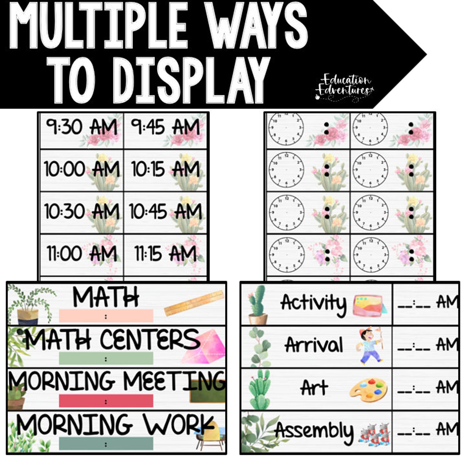 Botanical Daily Schedule Cards EDITABLE Visual Display - Etsy