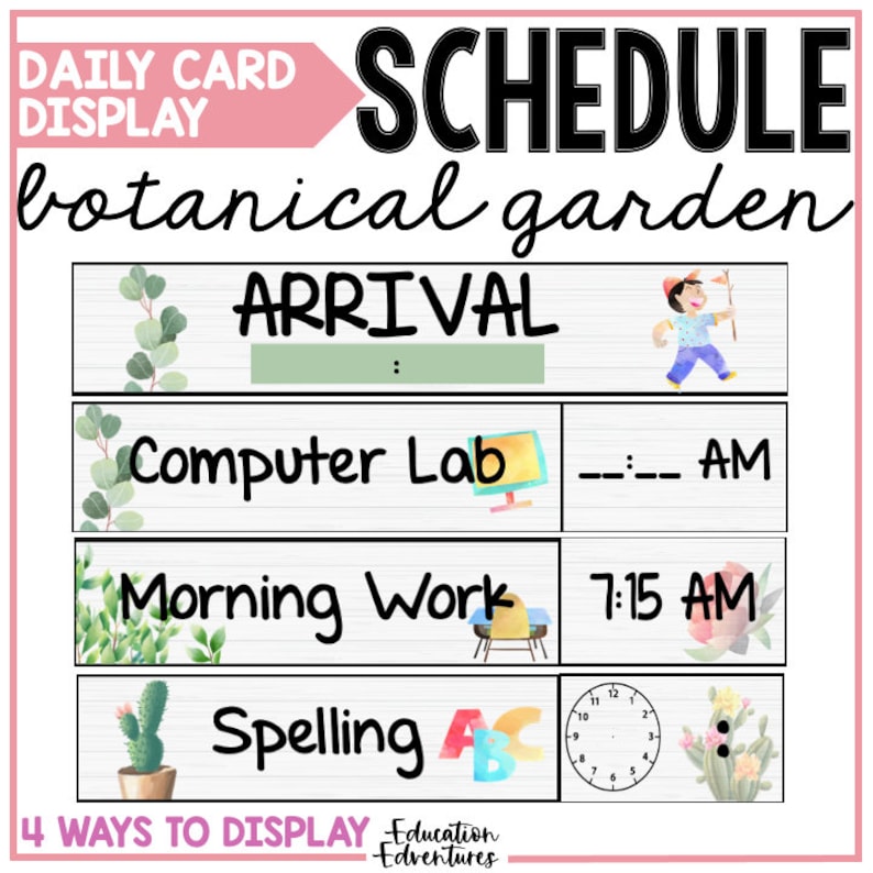 Botanical Daily Schedule Cards EDITABLE Visual Display - Etsy