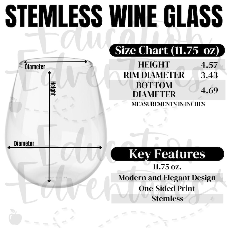 Stemless Wine Glass Size Chart and Key Features, Printify POD Product ...