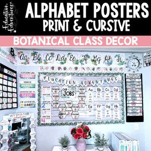 Botanical Alphabet Posters Classroom Decor - Print and Cursive - Etsy