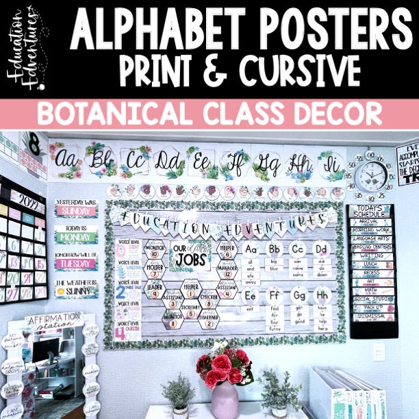 Botanical Alphabet Posters Classroom Decor - Print and Cursive - Etsy