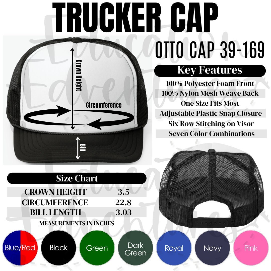 Trucker Cap OTTO Cap 39-169 Size Chart Color Chart Key Features, POD ...